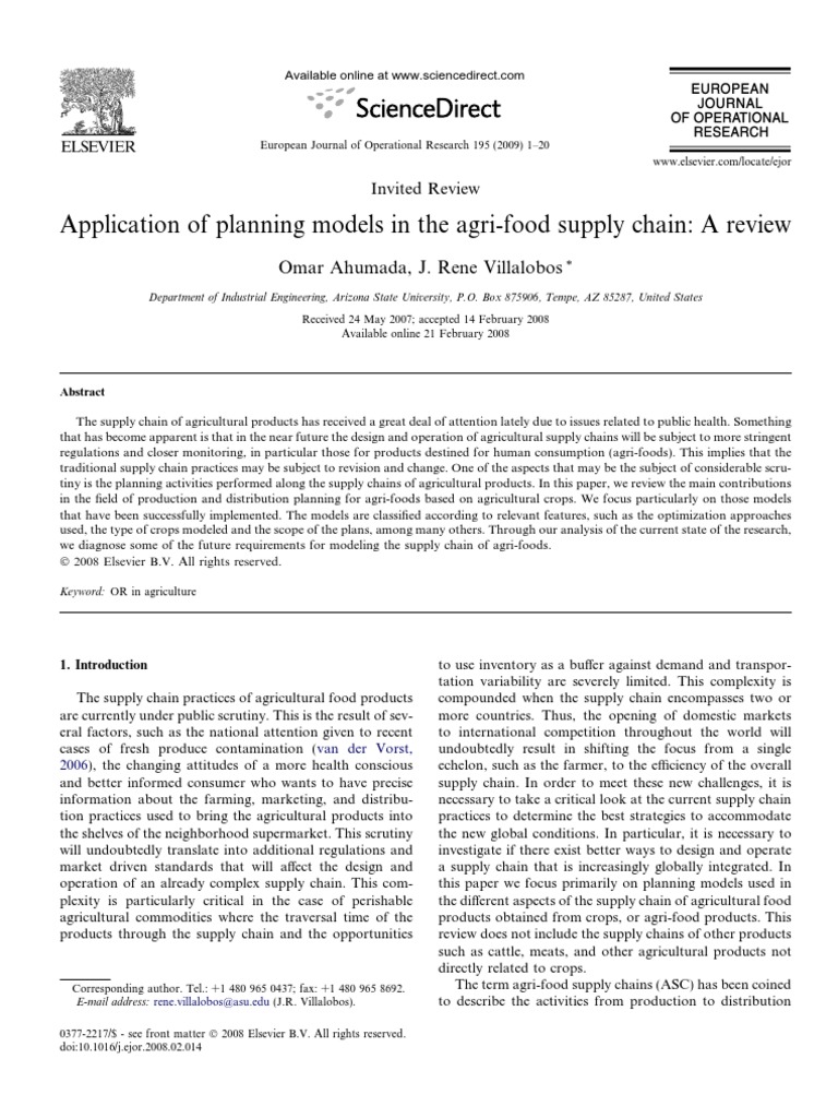 Application of Planning Models in The Agri-Food Supply Chain: A Review ...