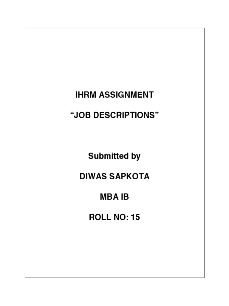 Ihrm Assignment "Job Descriptions" | PDF | Sales | Brand