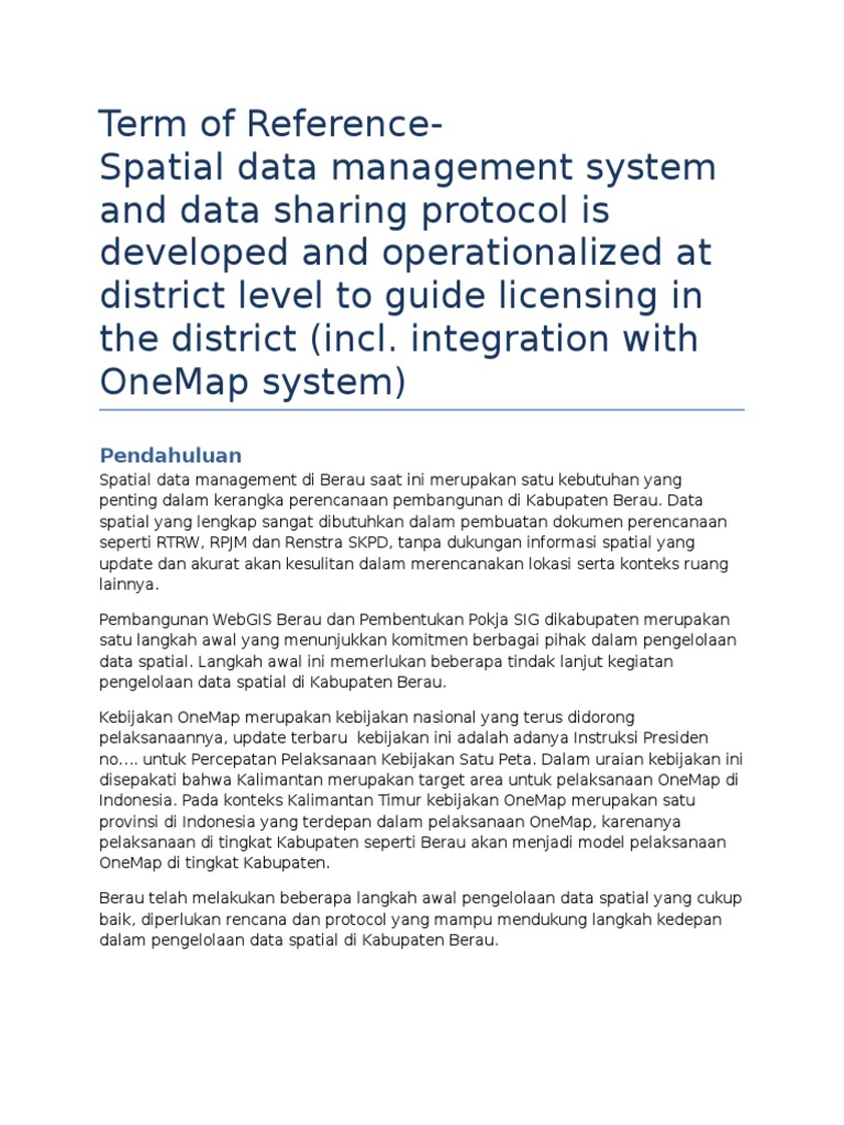 ToR - Spatial Data Management System and Data Sharing | PDF ...
