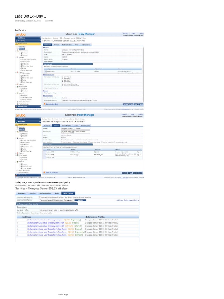 Aruba ClearPass Lab Dot1x | PDF