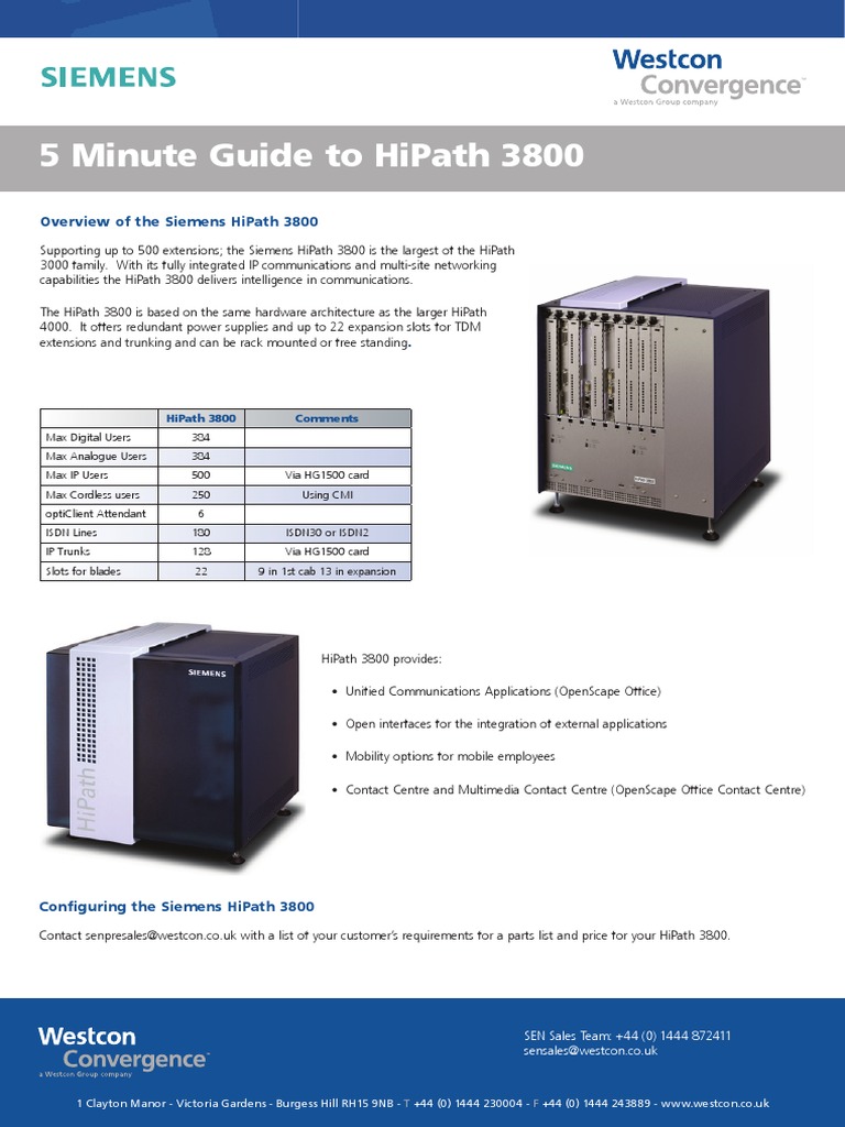 5 Min Guide HiPath 3800 - 15 - 07 - 11 | PDF | Call Centre ...