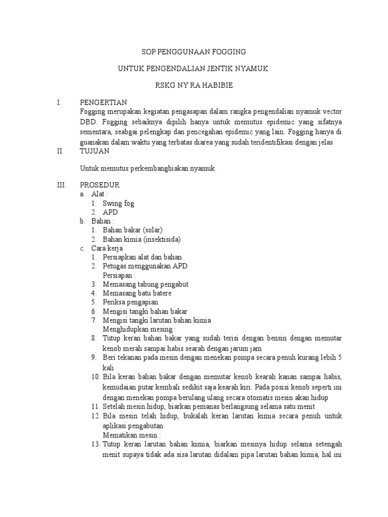 Sop Penggunaan Fogging | PDF