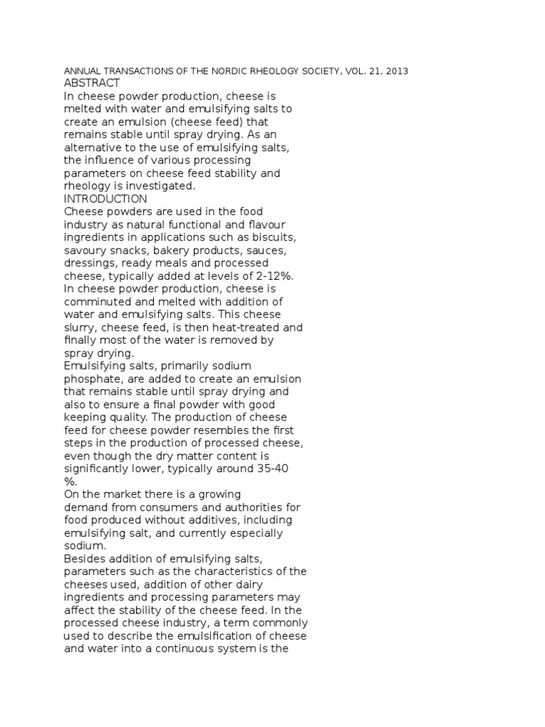 Cheese Slurry | PDF | Emulsion | Cheese