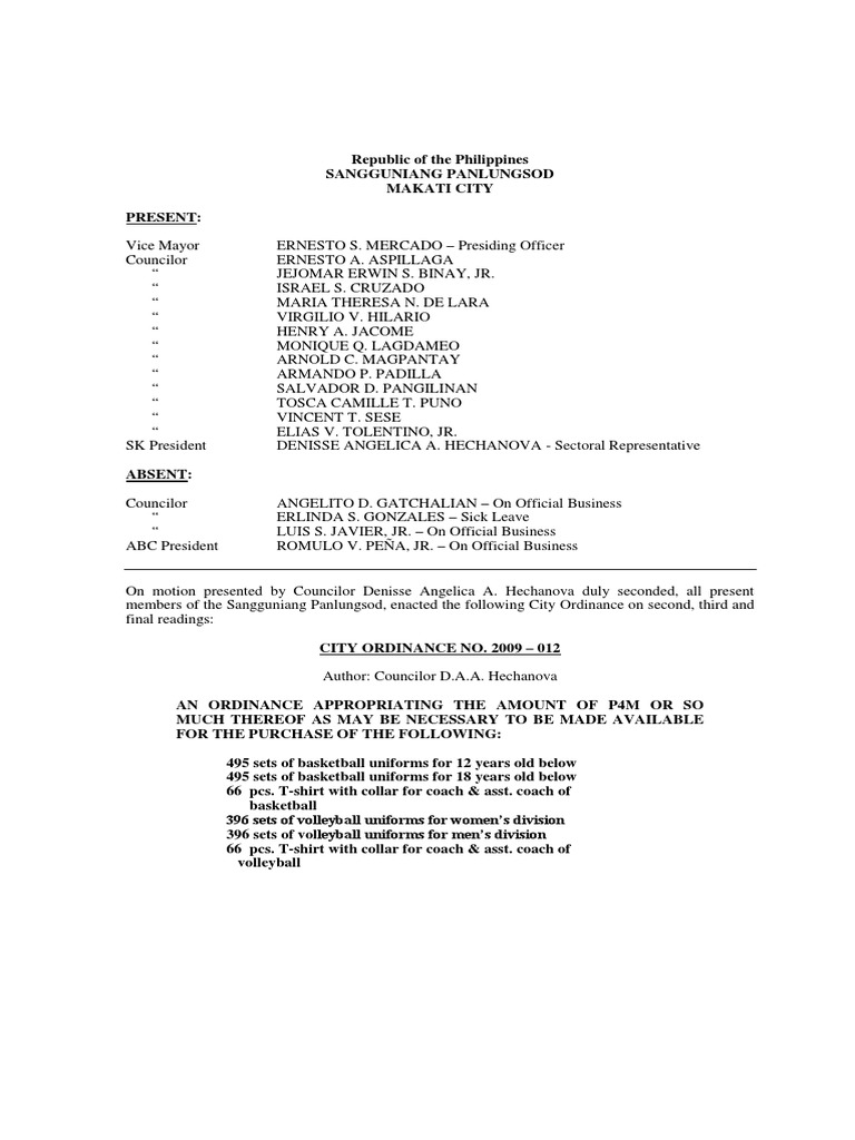 SK Ordinance - Sample | PDF | Makati | Government