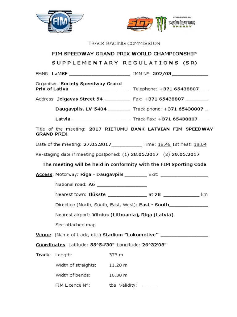 Supplementary Regulations 502-03 - FIM Speedway Grand Prix Daugavpils ...