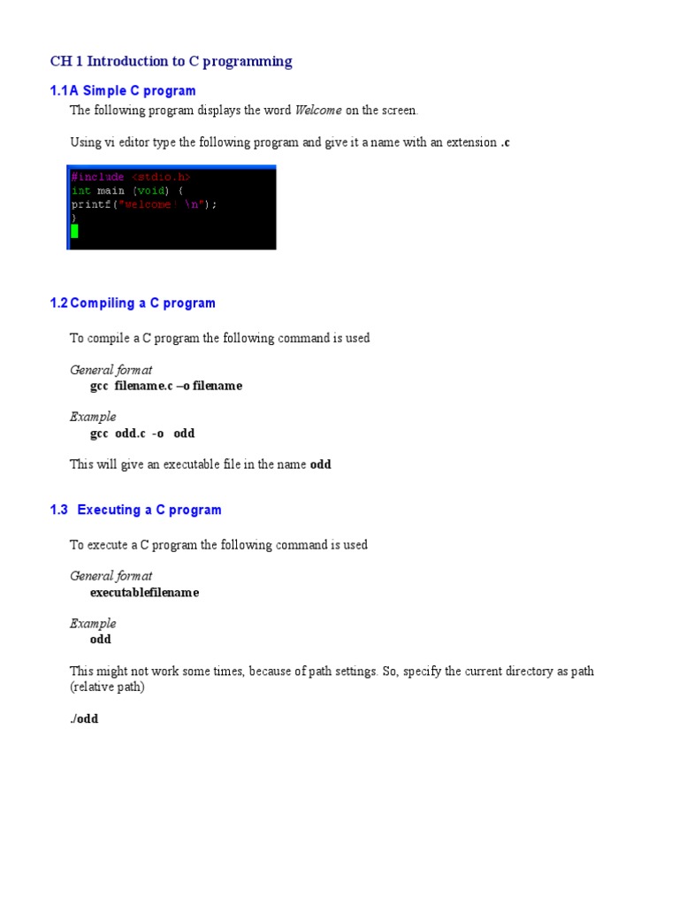 CH 1 Introduction To C Programming: 1.1 A Simple C Program | PDF