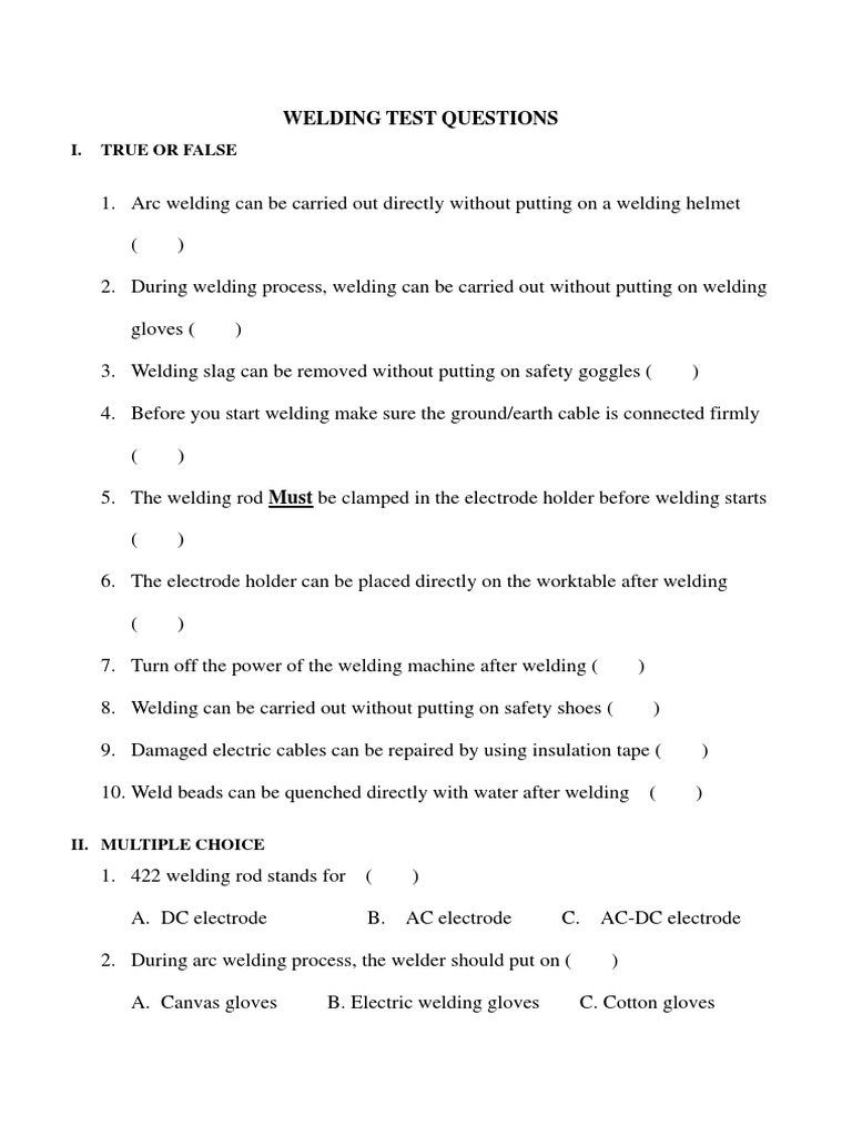 Welding Test Questions | PDF | Science & Mathematics