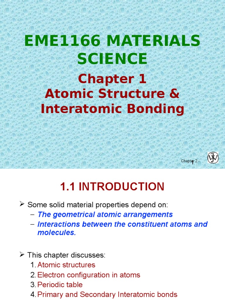 Atomic Structure and Bonding Overview | PDF | Chemical Bond | Chemical ...