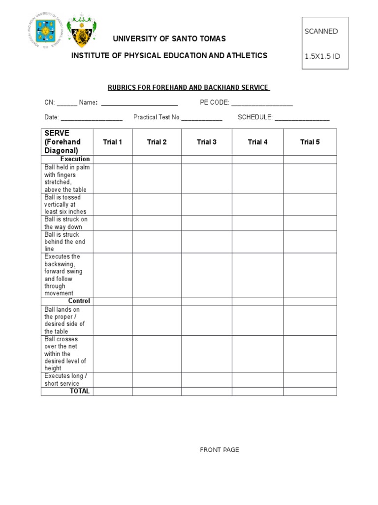 Table Tennis Serve & Receive Rubric | PDF | Ball Games | Sports