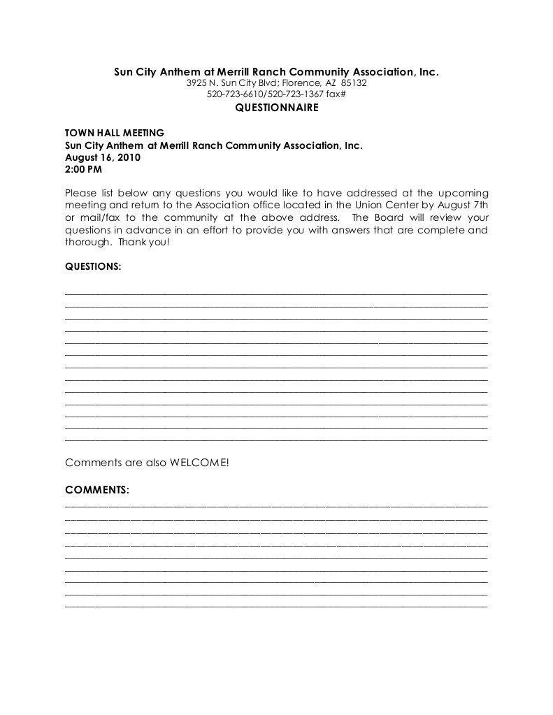 SCTown Hall Questionnaire August 2010 | PDF | Sports & Recreation