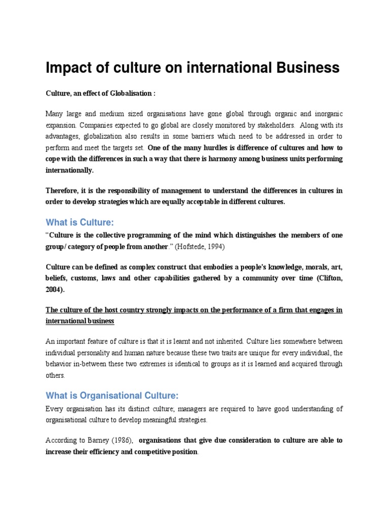 Impact of Culture on International Business | Organizational Culture ...
