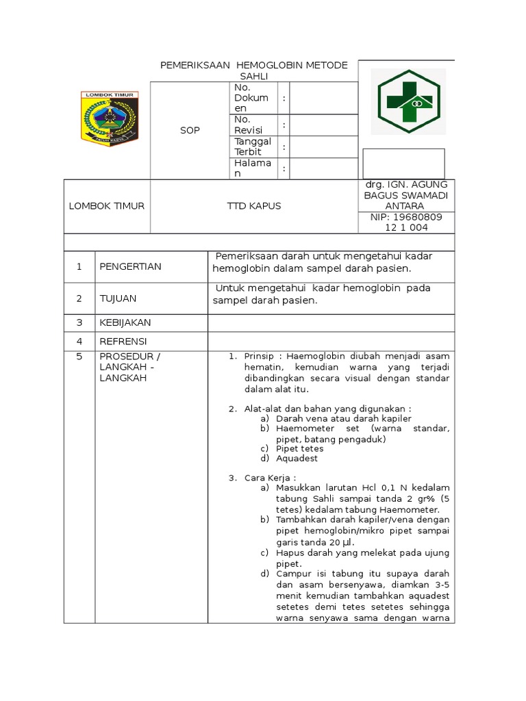 Pemeriksaan Hemoglobin Metode Sahli | PDF