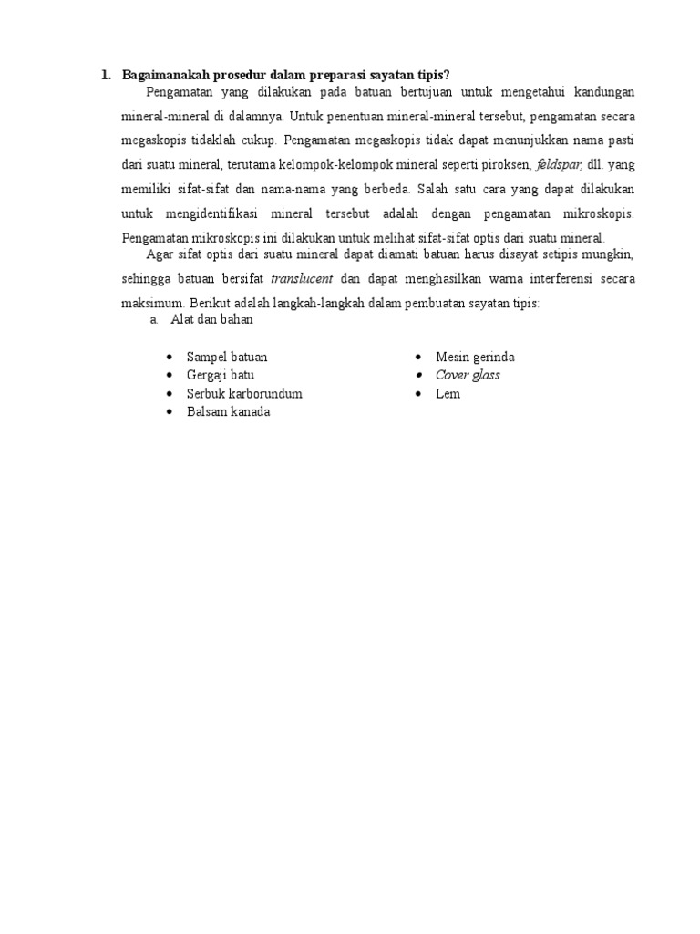 Metode Preparasi Sayatan Tipis Batuan | PDF