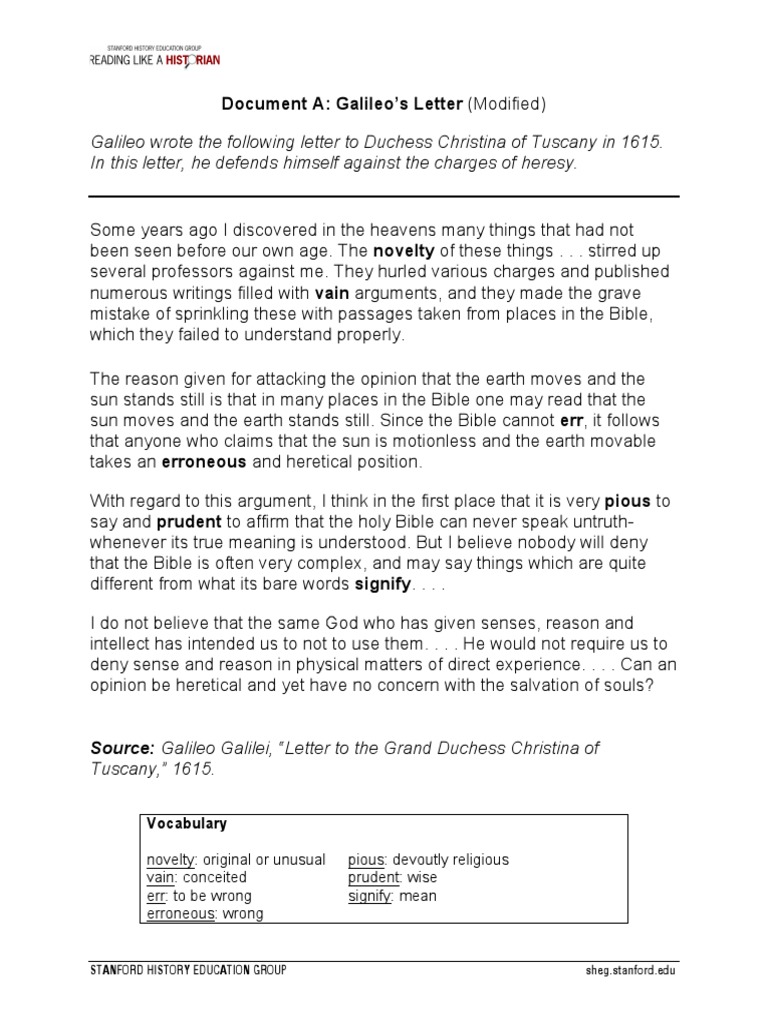 Galileo DBQ Documents | PDF | Galileo Galilei | Heresy
