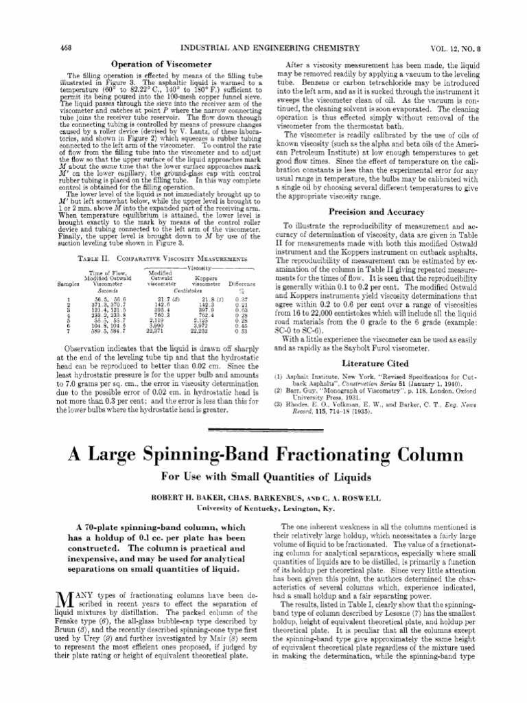 A Large Spinning-Band Fractionating Column | PDF | Distillation | Chemistry