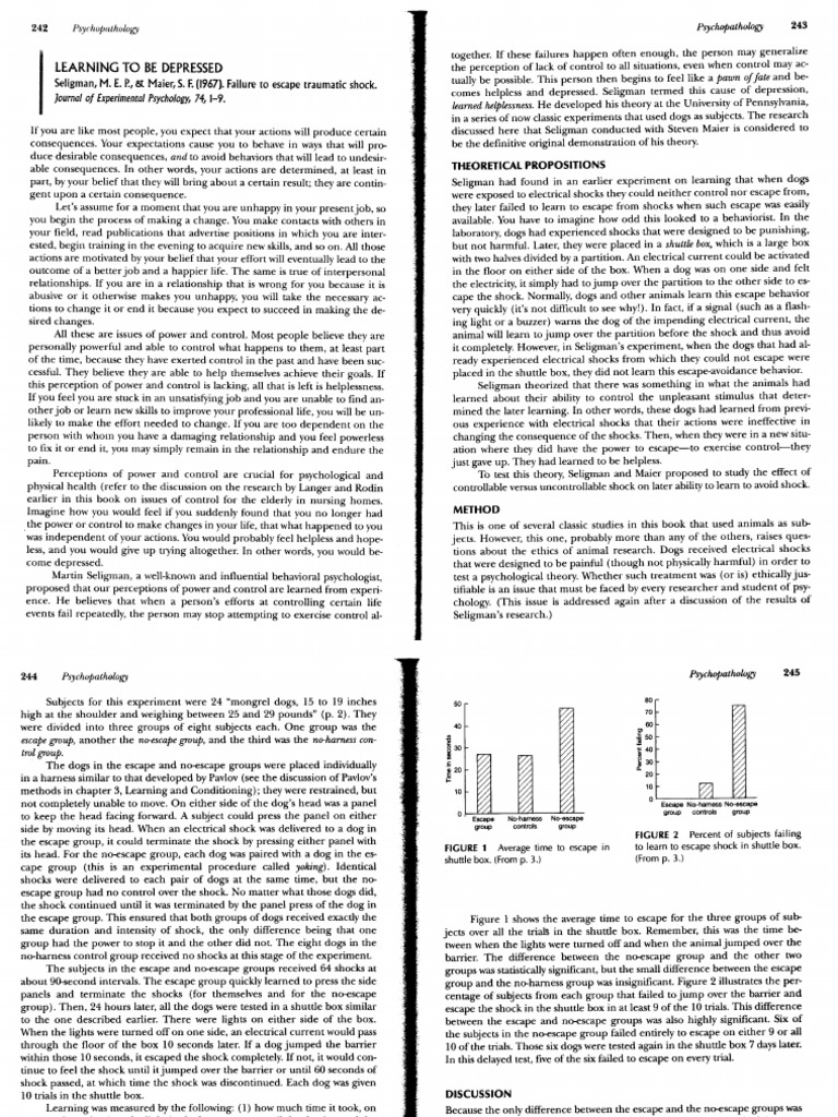 Learning To Be Depressed - Seligman PDF | PDF | Experiment | Psychology