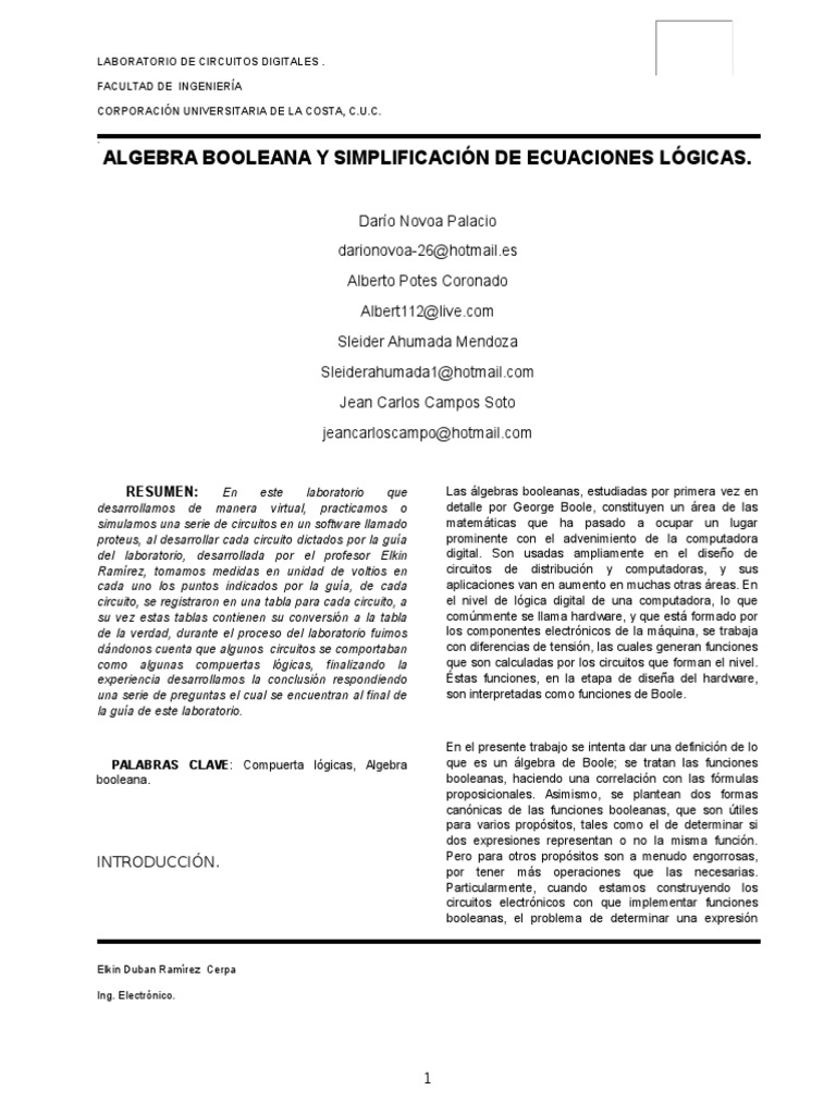Algebra Booleana y Simplificación de Ecuaciones Lógicas | PDF | Álgebra ...