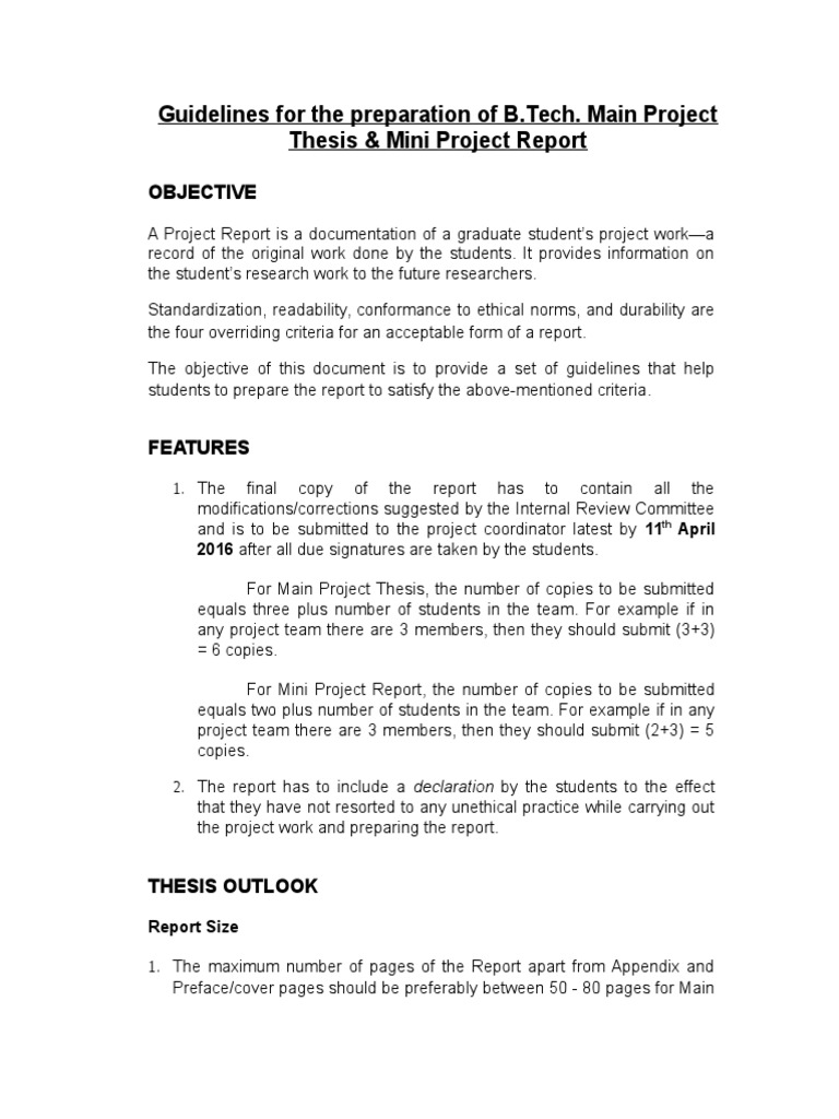 B.Tech Project Report Guidelines | PDF | Thesis | Paragraph