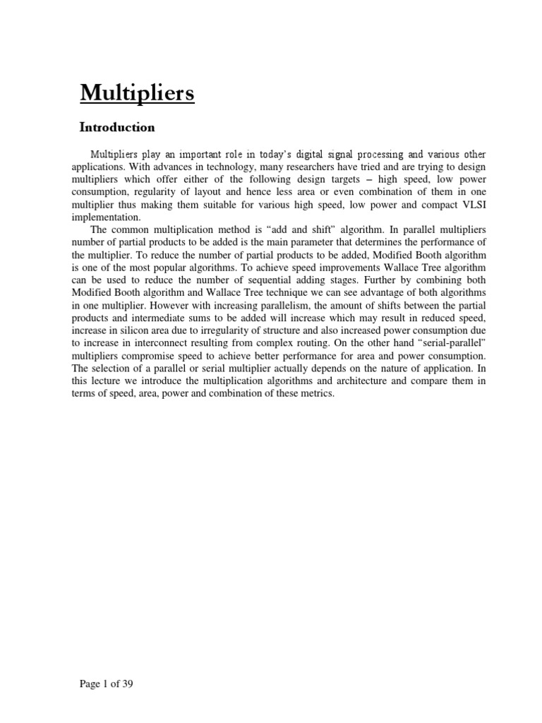 Multipliers.pdf | Multiplication | Theoretical Computer Science