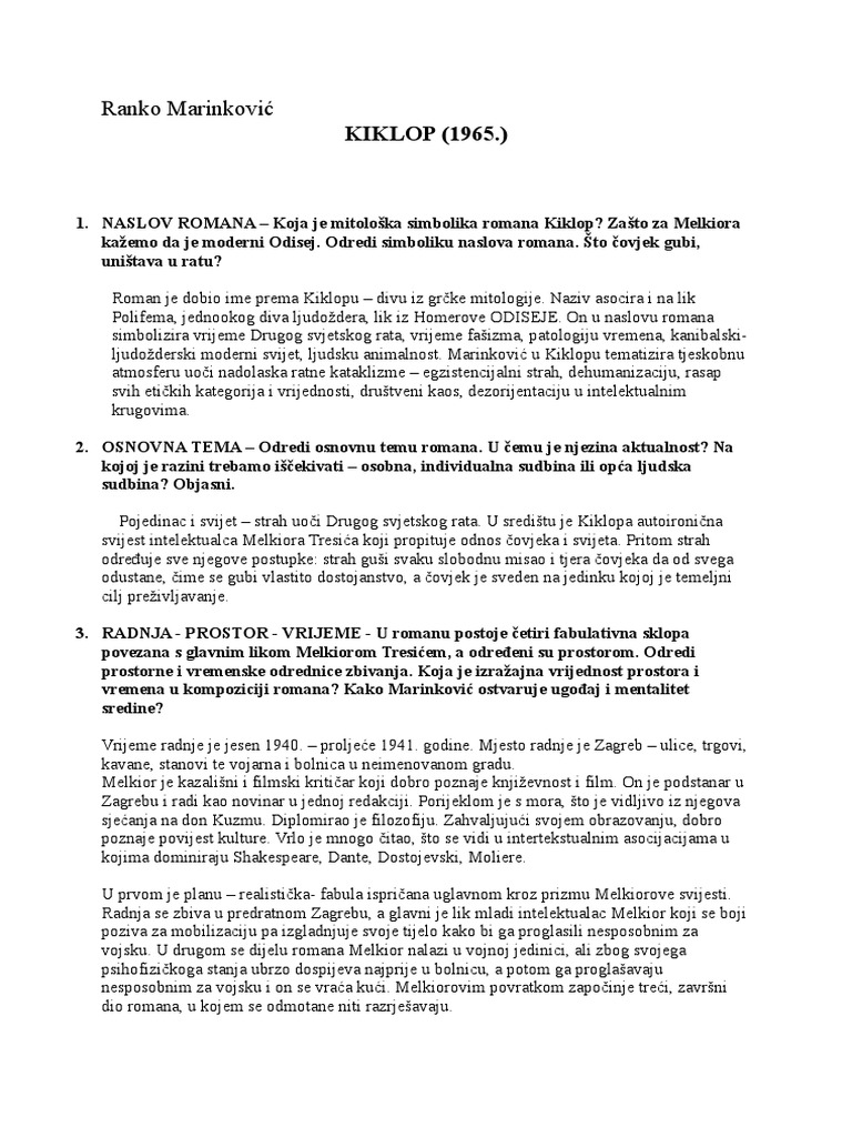 Ranko Marinković Kiklop | PDF