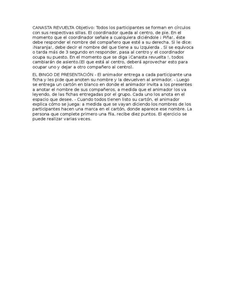 Canasta Revuelta Objetivo | PDF