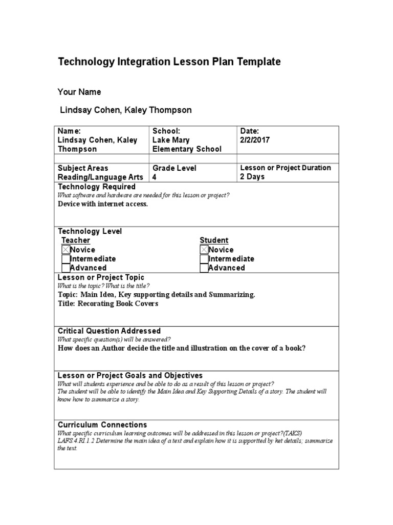 Technology Integration Lesson Plan Template | PDF | Lesson Plan ...
