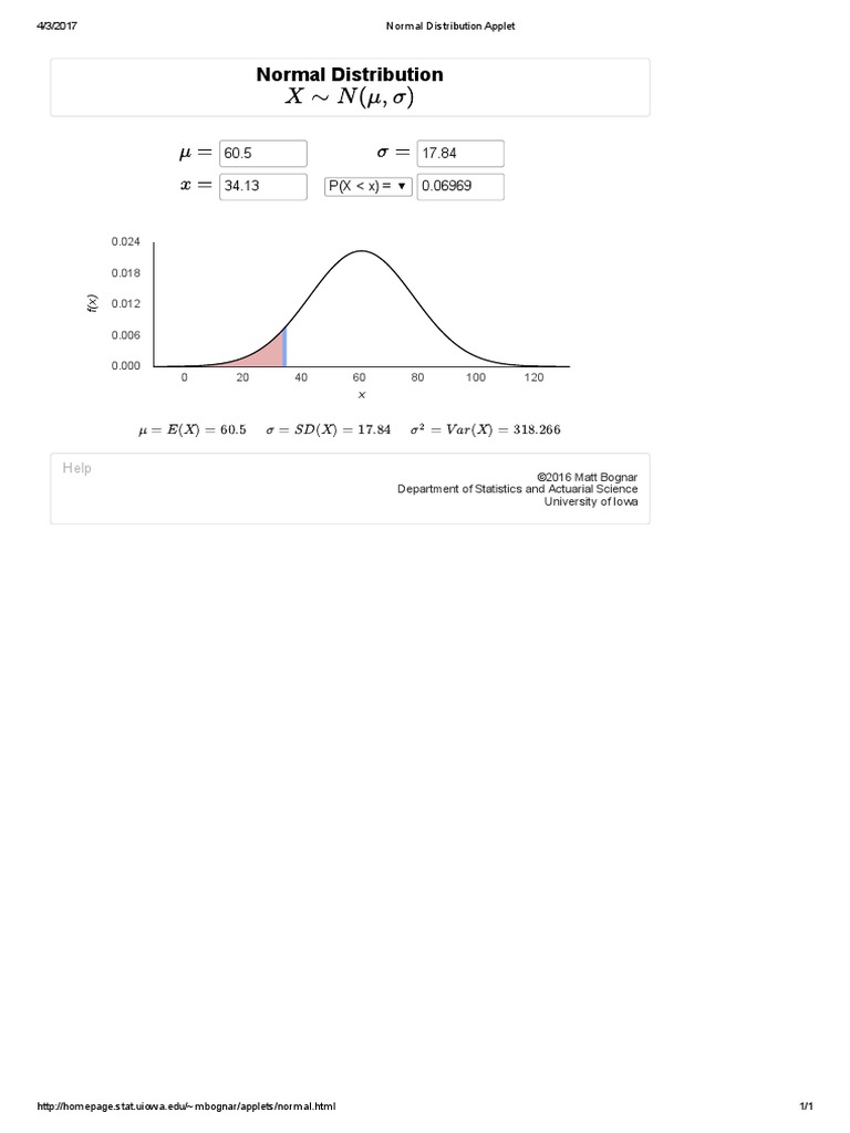 Normal Distribution Applet 2 | PDF | Normal Distribution | Statistical Theory