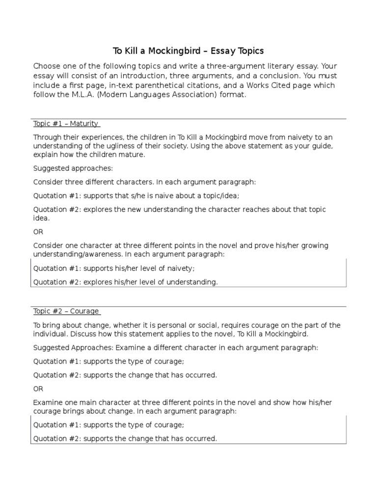 To Kill A Mockingbird Essay Topic | PDF | Storytelling | Essays