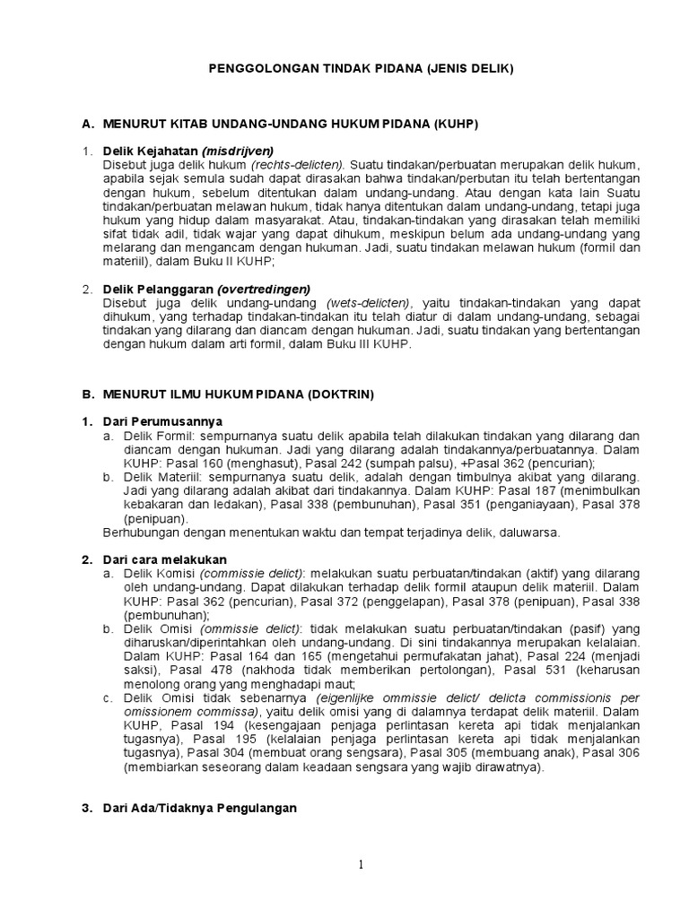 Jenis Delik U Kuliah | PDF | Hukum