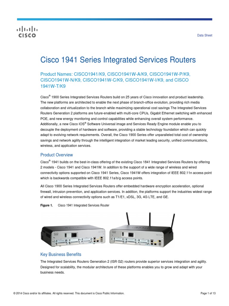 Cisco 1941 Data Sheet | Wireless Lan | Cisco Systems