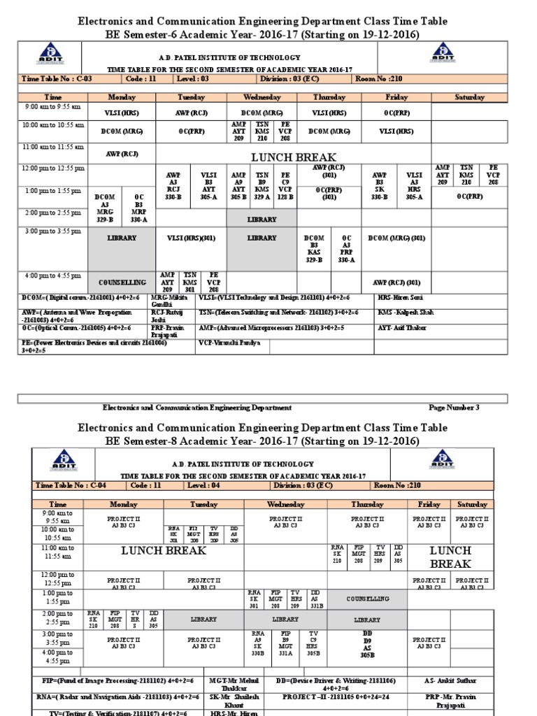 Class Time Table 14-12-2016 | PDF | Computer Engineering | Engineering