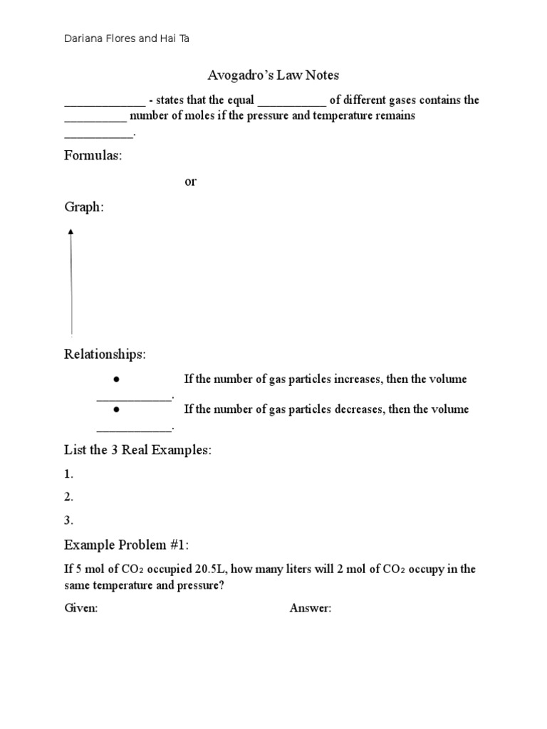 Avogadro's Law Study Guide | PDF | Teaching Methods & Materials ...