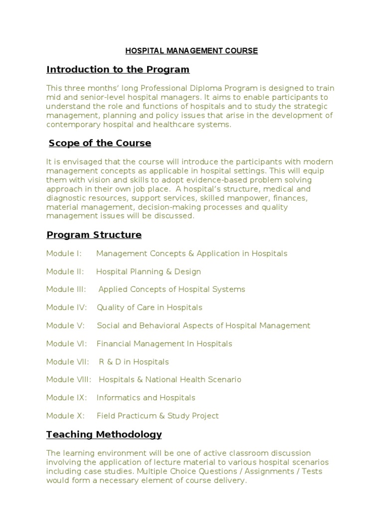 Hospital Management Course Nust | PDF | Hospital | Health Care