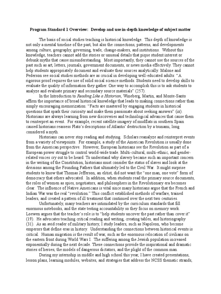 Program Standards Overview | PDF | Historian | Presidents Of The United ...