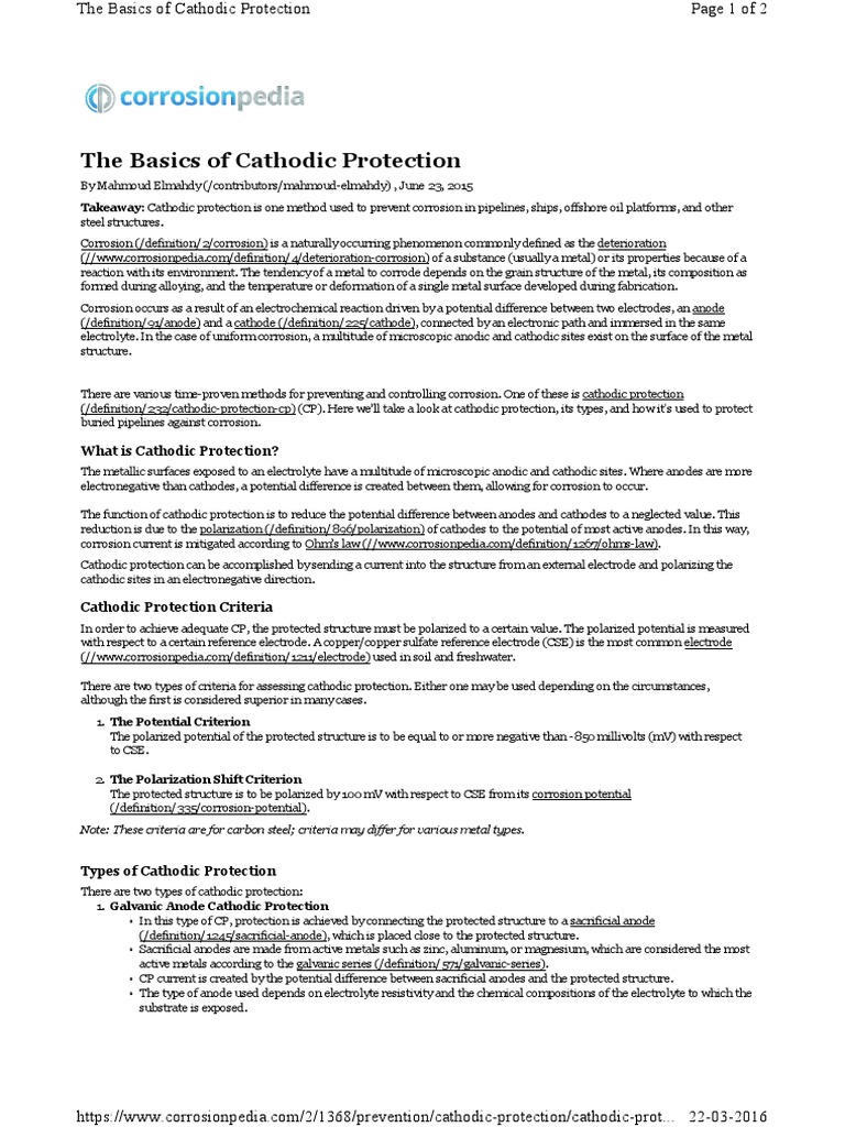 The Basic Cathodic Protection PDF | PDF | Anode | Corrosion