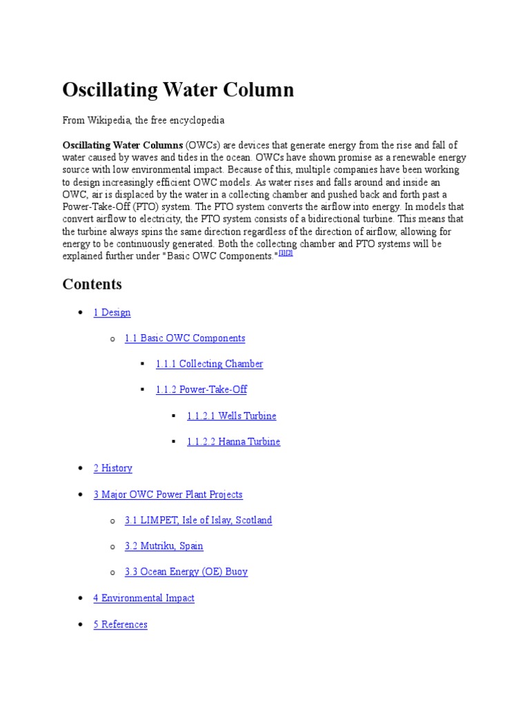 Ocean Energy: Oscillating Water Columns | PDF | Energy Technology ...