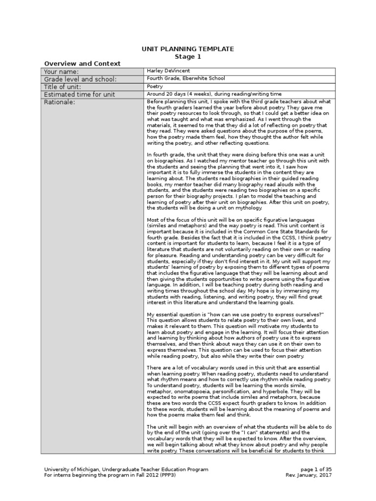 Poetry Unit Lesson Plan | PDF | Poetry | Anthropomorphism