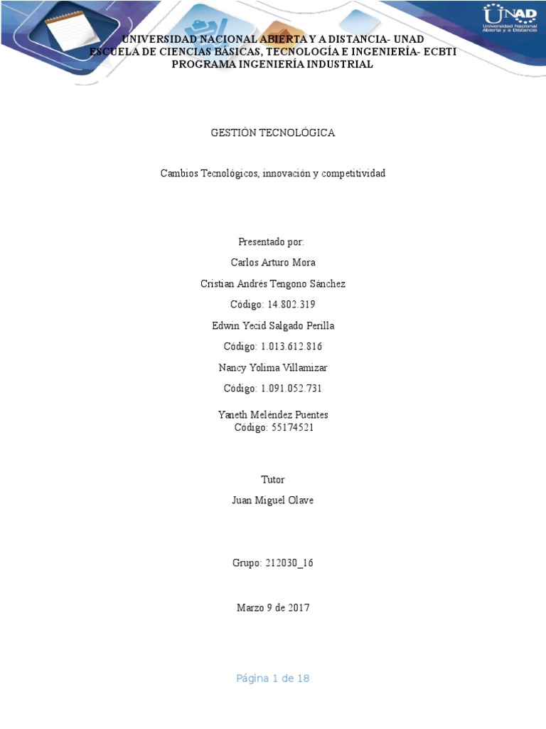 Cambio Tecnologicos, Innovación - Paso 2 - Grupo 16 | PDF | Innovación ...