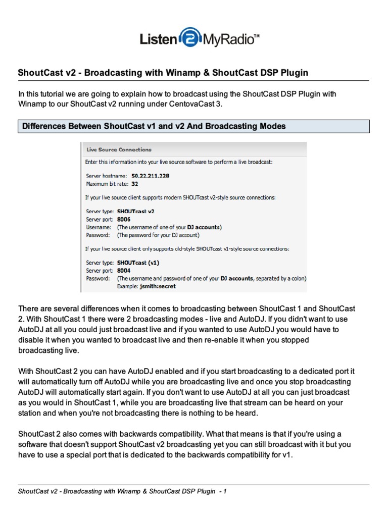 ShoutCast v2 - Broadcasting With Winamp & ShoutCast DSP Plugin ...