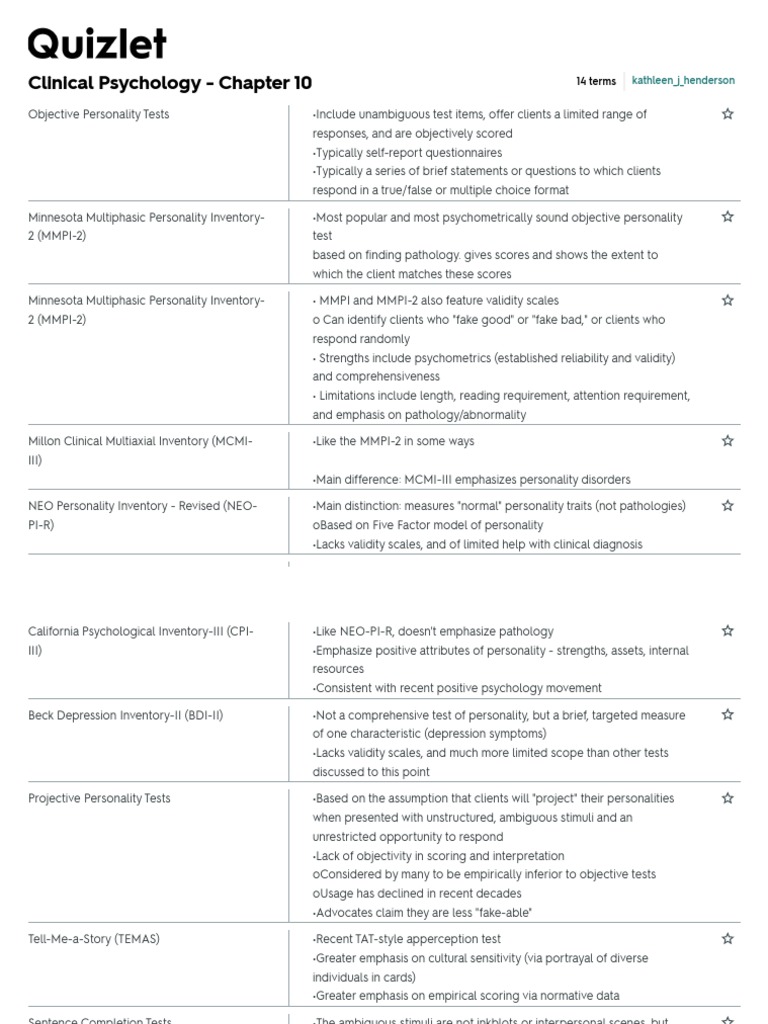 Clinical Psychology - Chapter 10 Flashcards | PDF | Psychometrics ...