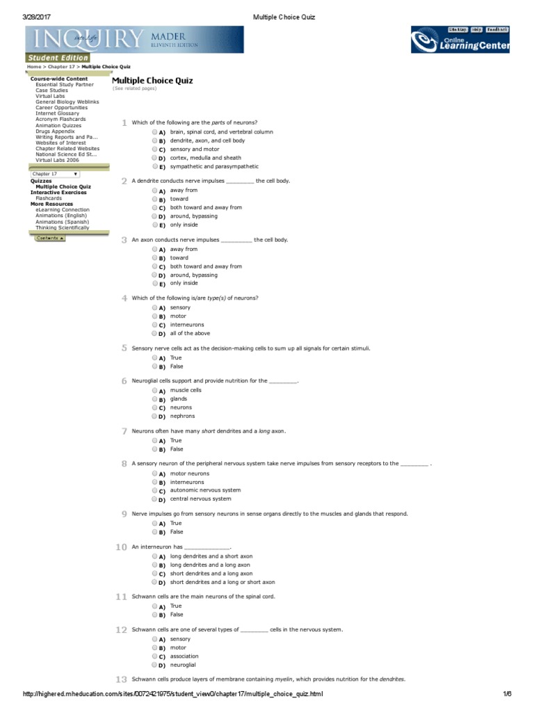 Multiple Choice Quiz - Nerves | PDF | Neurotransmitter | Nervous System