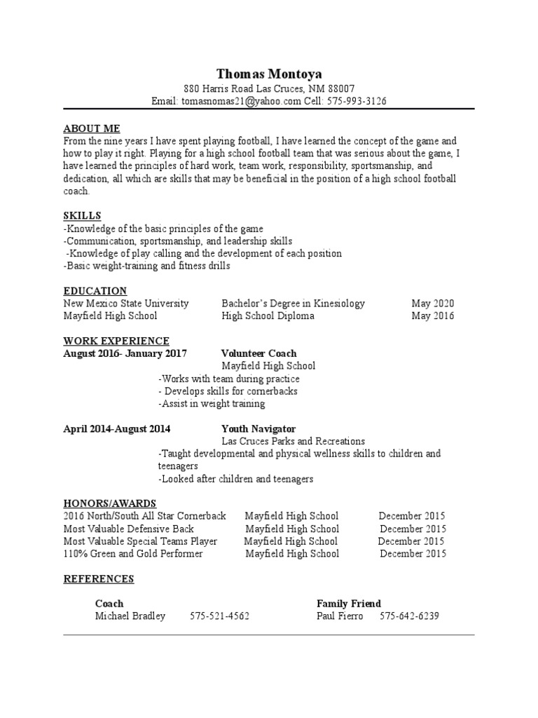 Thomas Montoya Resume Engl 218-1 | PDF