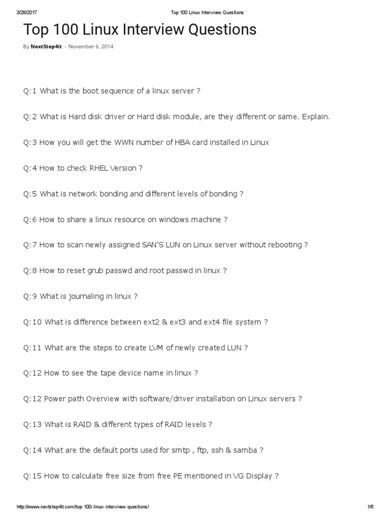 Top 100 Linux Interview Questions Answers | PDF | File System | Computer File