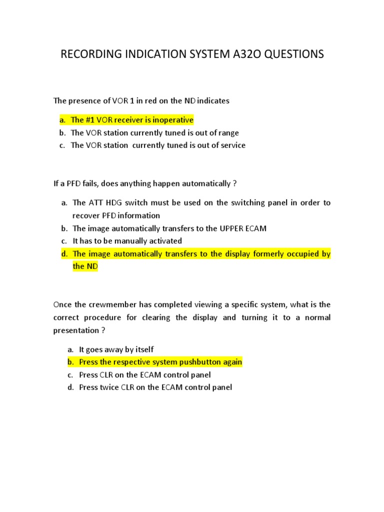 Indicating and Recording System A32o Questions | PDF | Aircraft | Aviation