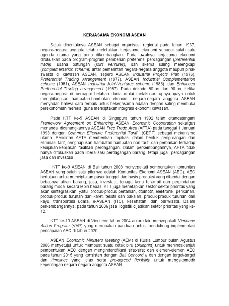 Kerjasama Ekonomi ASEAN | PDF | Kawasan Perdagangan Bebas Asean ...