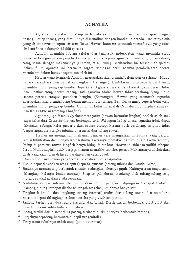 Ciri dan Contoh Hewan Agnatha | PDF | Kajian Bahasa Asing | Kesehatan Holistik