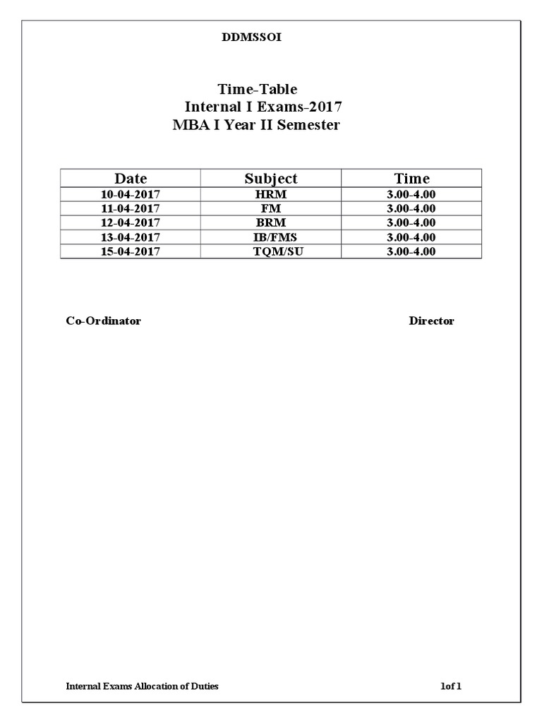 MBA II Semester Exam Schedule 2017 | PDF