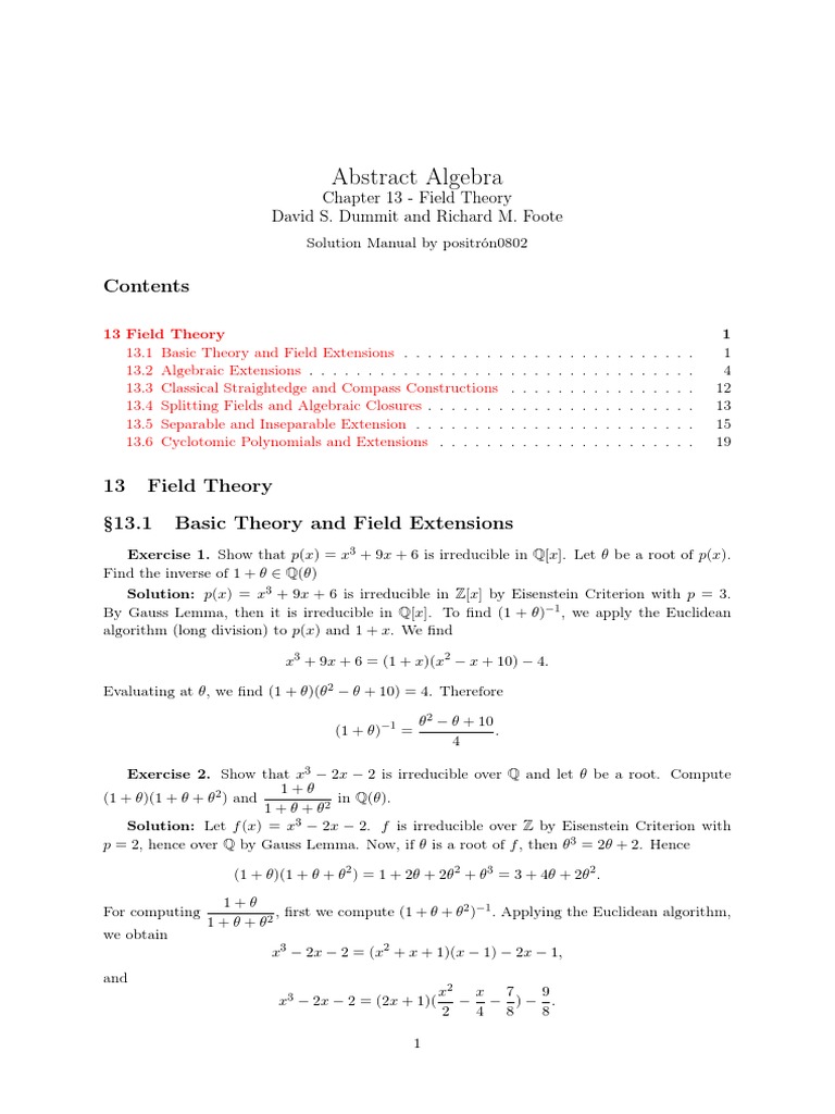 Abstract Algebra Dummit Foote Chapter 13 Field Theory Solutions | PDF ...