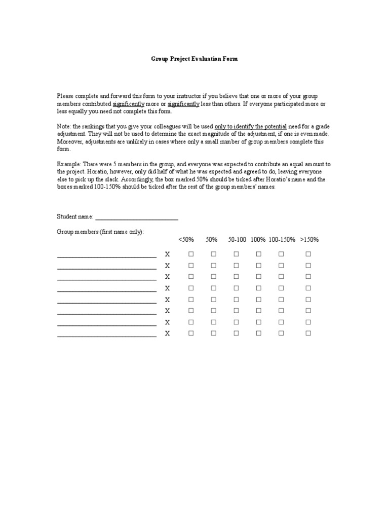 Group Evaluation Form | PDF | Career & Growth