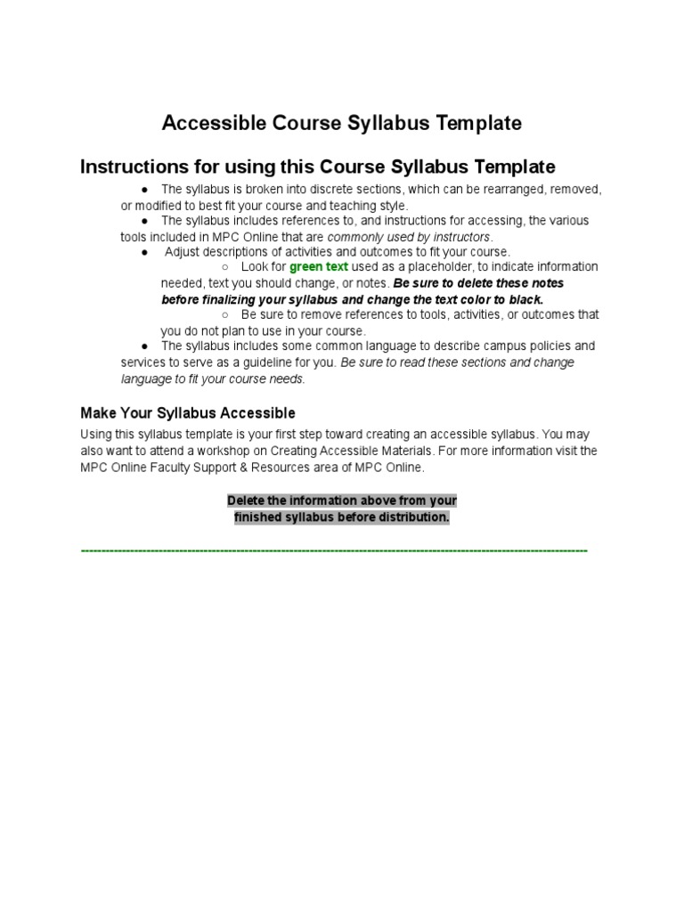 Accessible Course Syllabus Template | PDF | Academic Dishonesty | Test ...